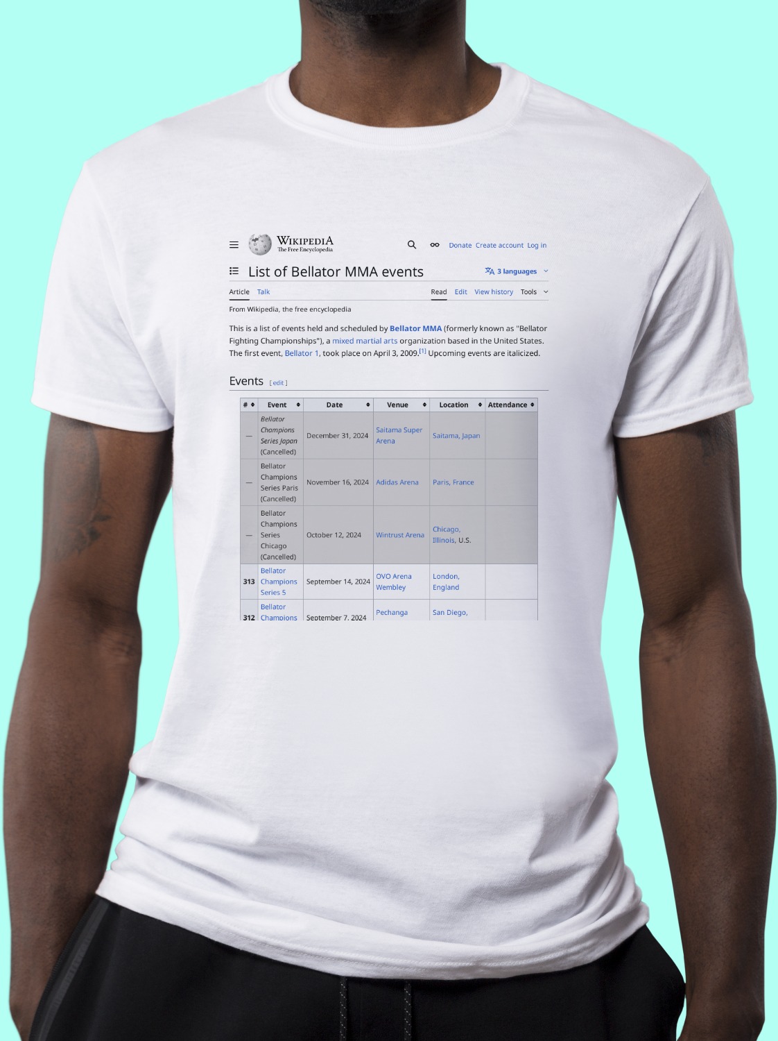 List of Bellator MMA events Wikipedia T-Shirt