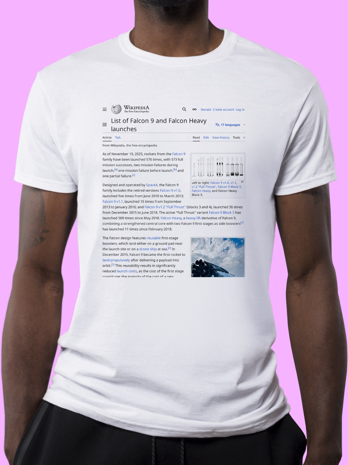List of Falcon 9 and Falcon Heavy launches Wikipedia T-Shirt