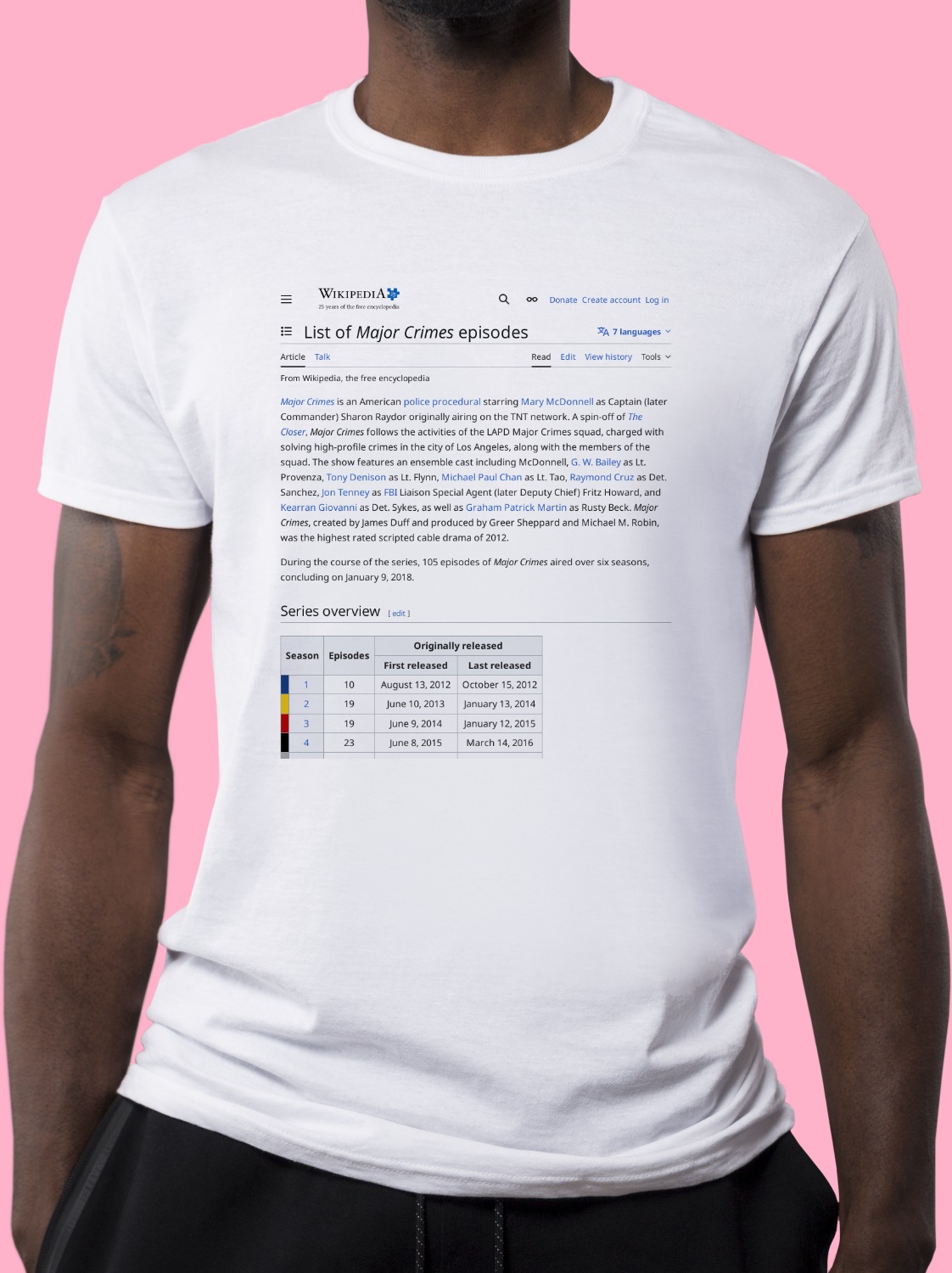 List of Major Crimes episodes Wikipedia T-Shirt