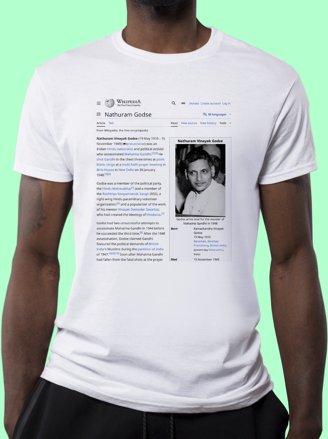 Nathuram Godse Wikipedia T-Shirt